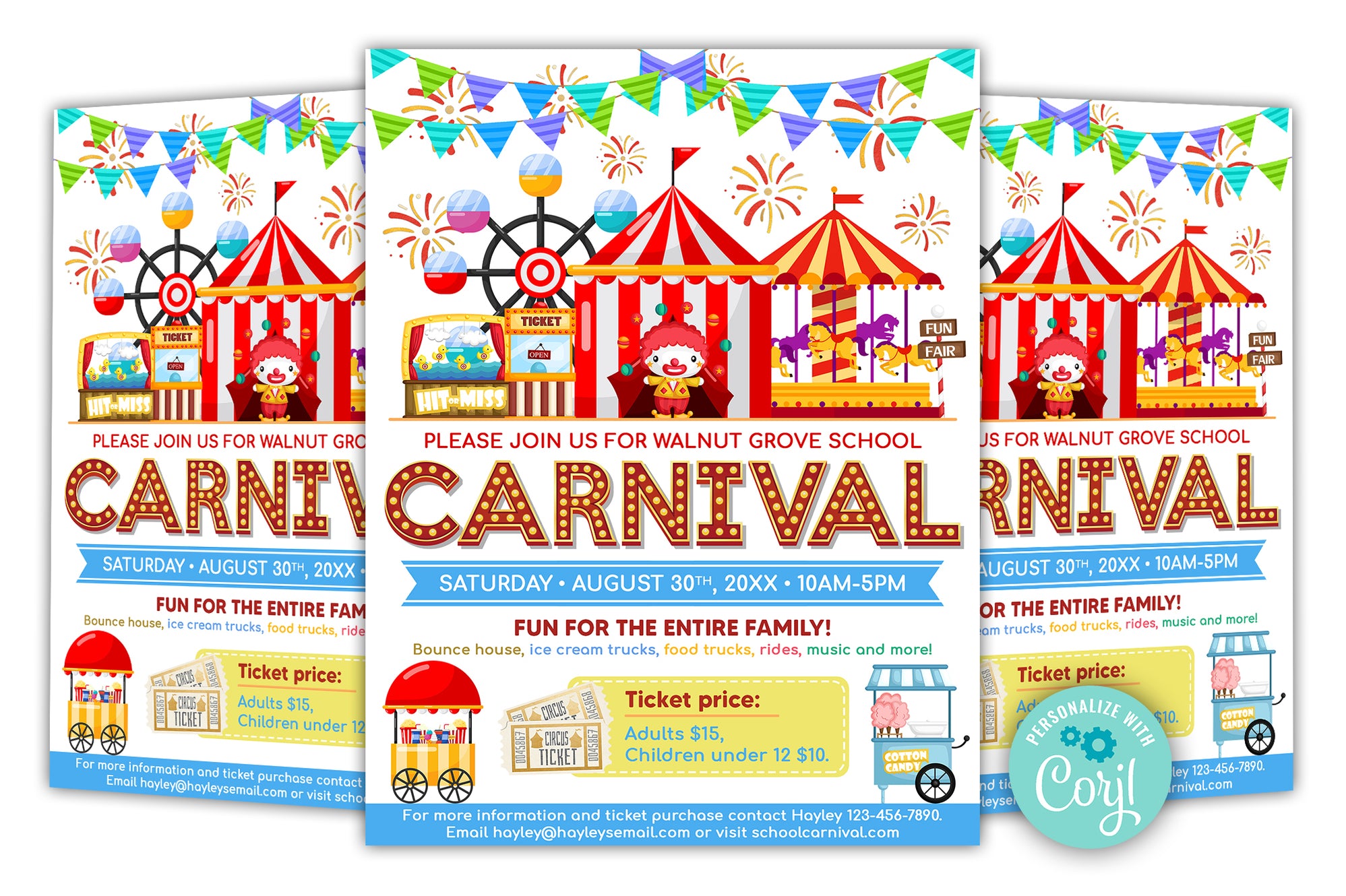 Editable School Carnival and Circus Invitation Flyer Template — Posh Park