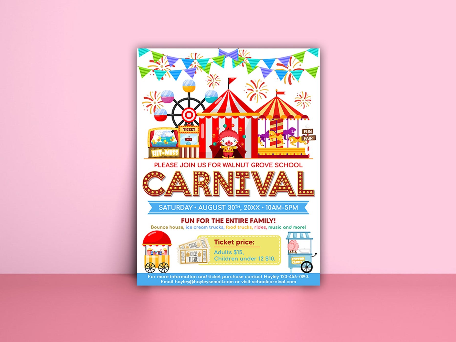 Editable School Carnival and Circus Invitation Flyer Template — Posh Park