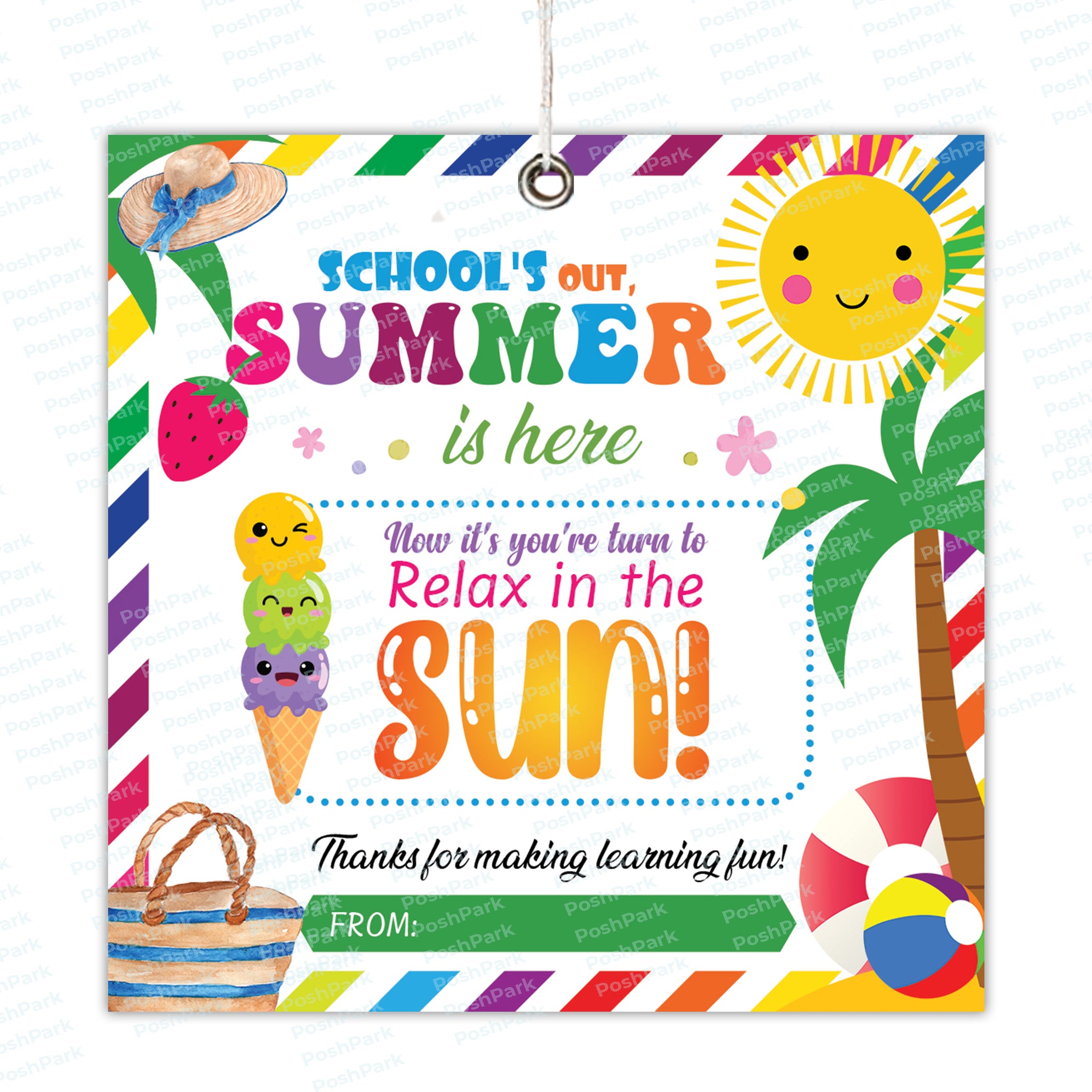 Printable Schools Out Relax in the Sun Appreciation Gift Tags, PDF Tea ...