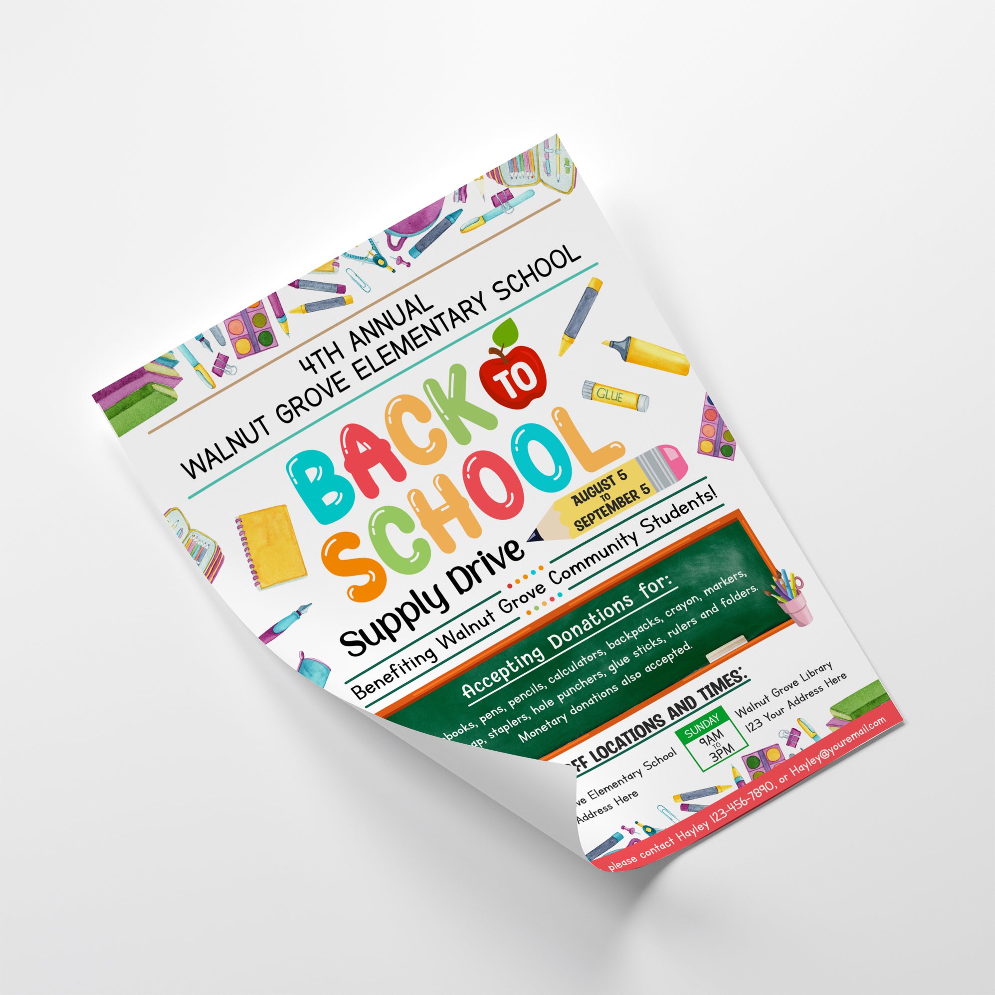 Editable Back-to-School Supply Drive Flyer — Posh Park