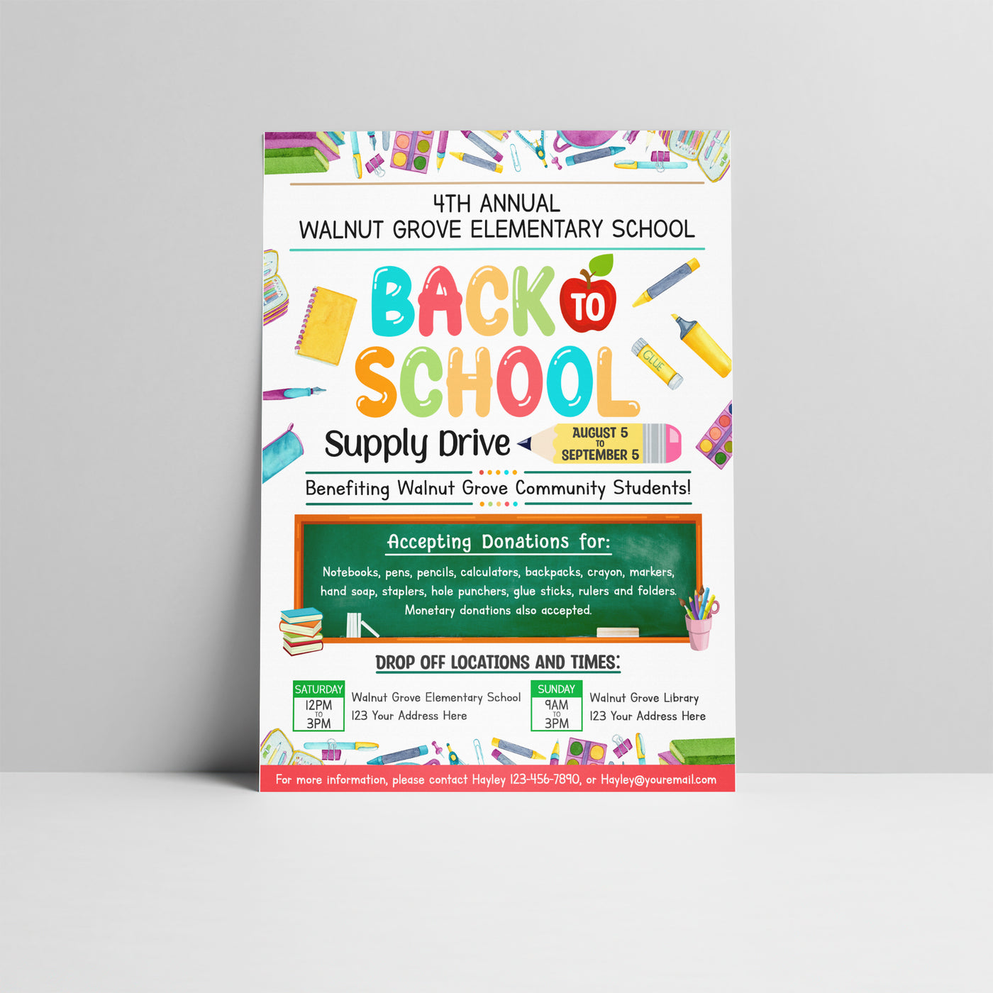 Editable Back-to-School Supply Drive Flyer — Posh Park