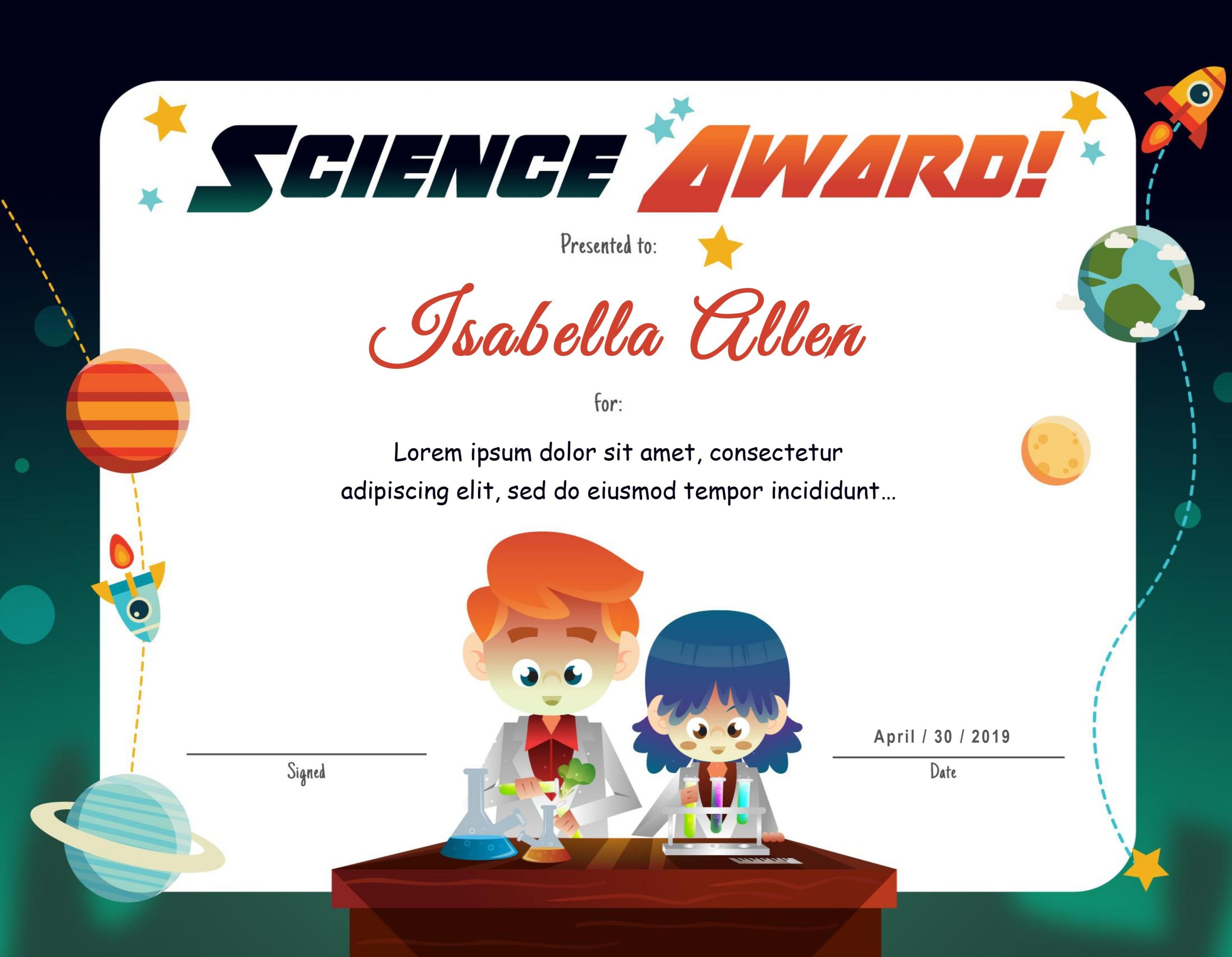 FREE Editable School Science Certificate Award - Posh Park