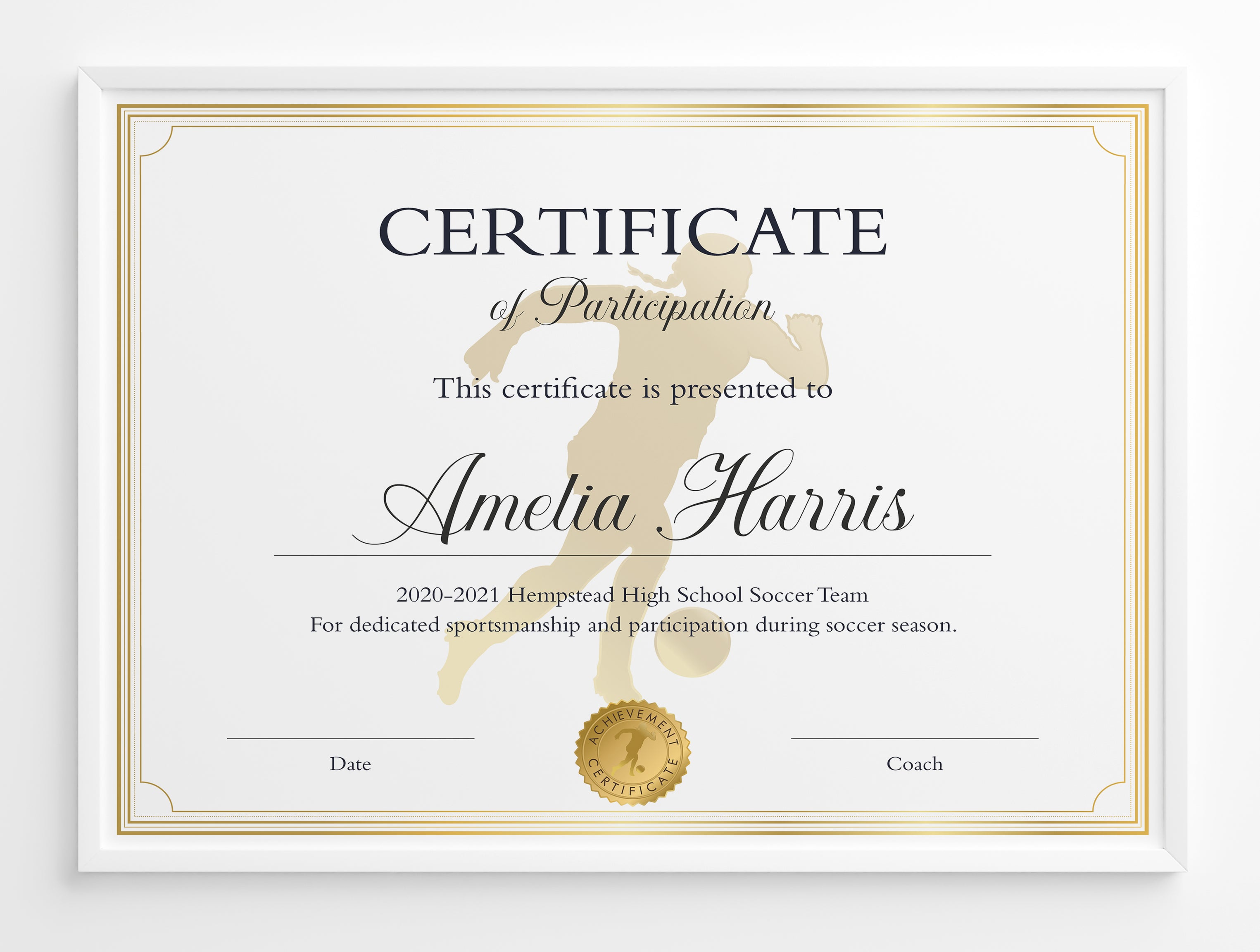 DIY Girls Soccer Certificate Template, Editable Soccer Participation A ...