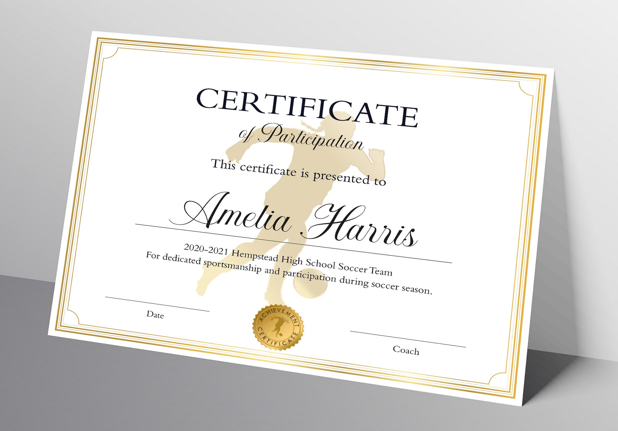 DIY Girls Soccer Certificate Template, Editable Soccer Participation A ...