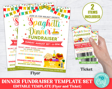 Editable DIY Spaghetti Dinner Ticket and Flyer Set, Editable Spaghetti ...