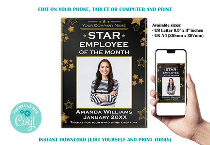 DIY Star Employee of the Month Certificate Template Black and Gold, Ed ...