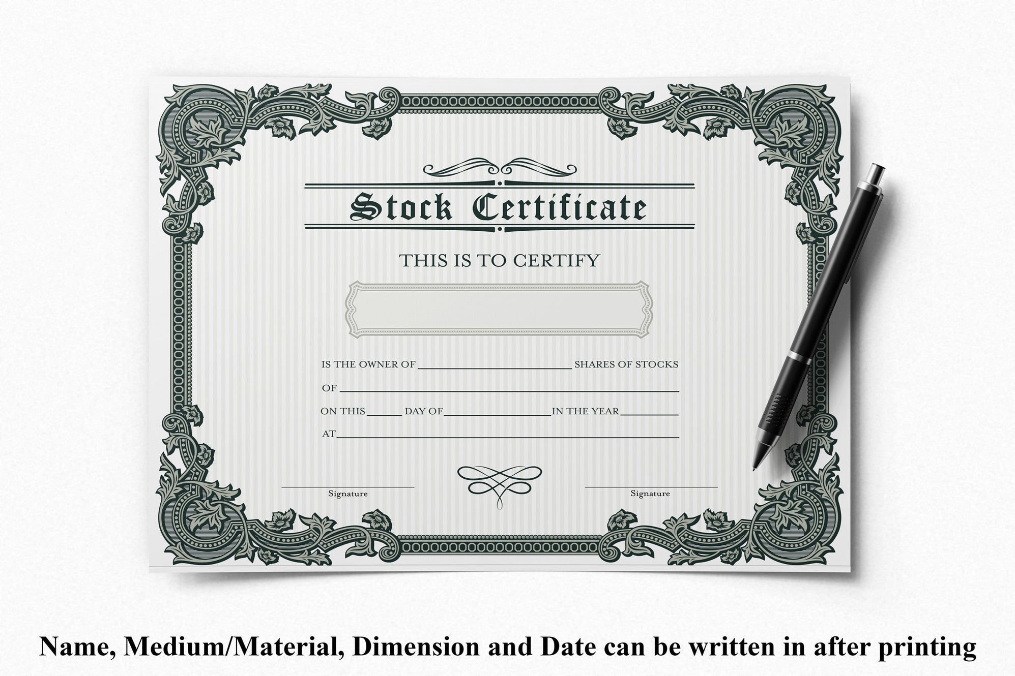 Printable Blank Stock Certificate Template, DIY PDF Certificate of Sto ...