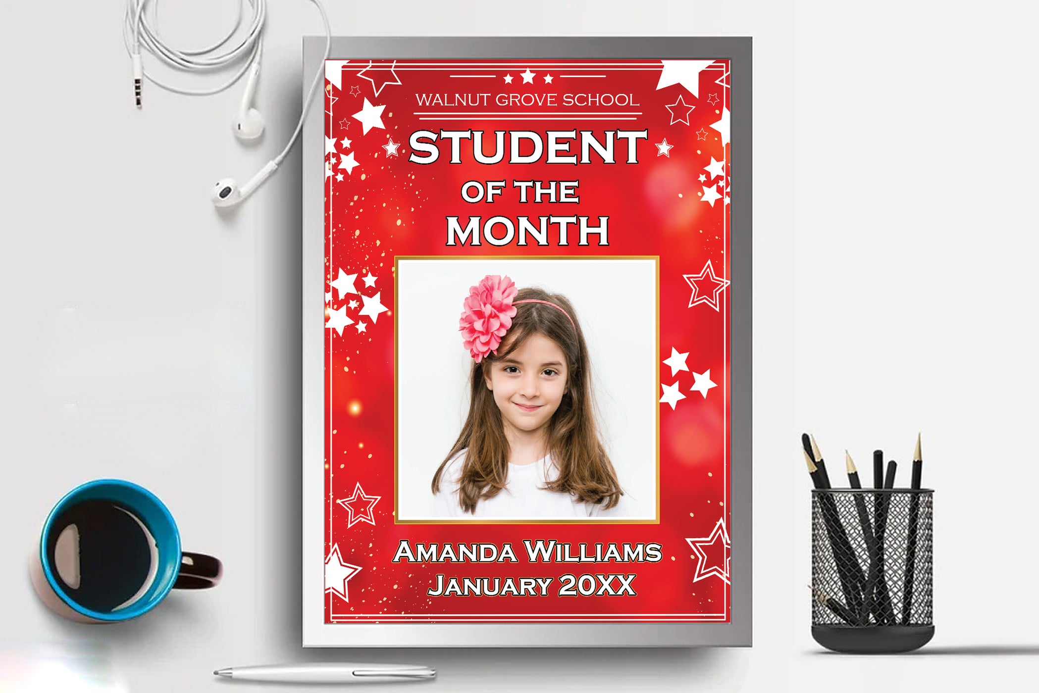 DIY Student Of The Month Certificate Template RED, Editable Star of Th ...