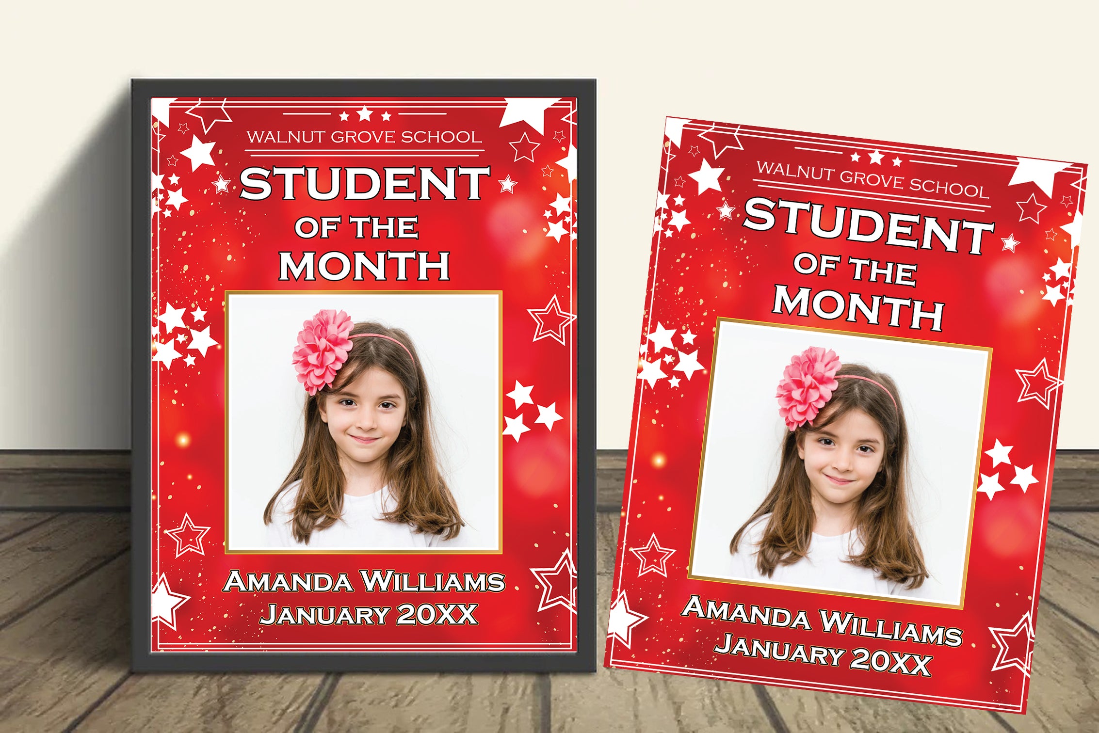 DIY Student Of The Month Certificate Template RED, Editable Star of Th ...