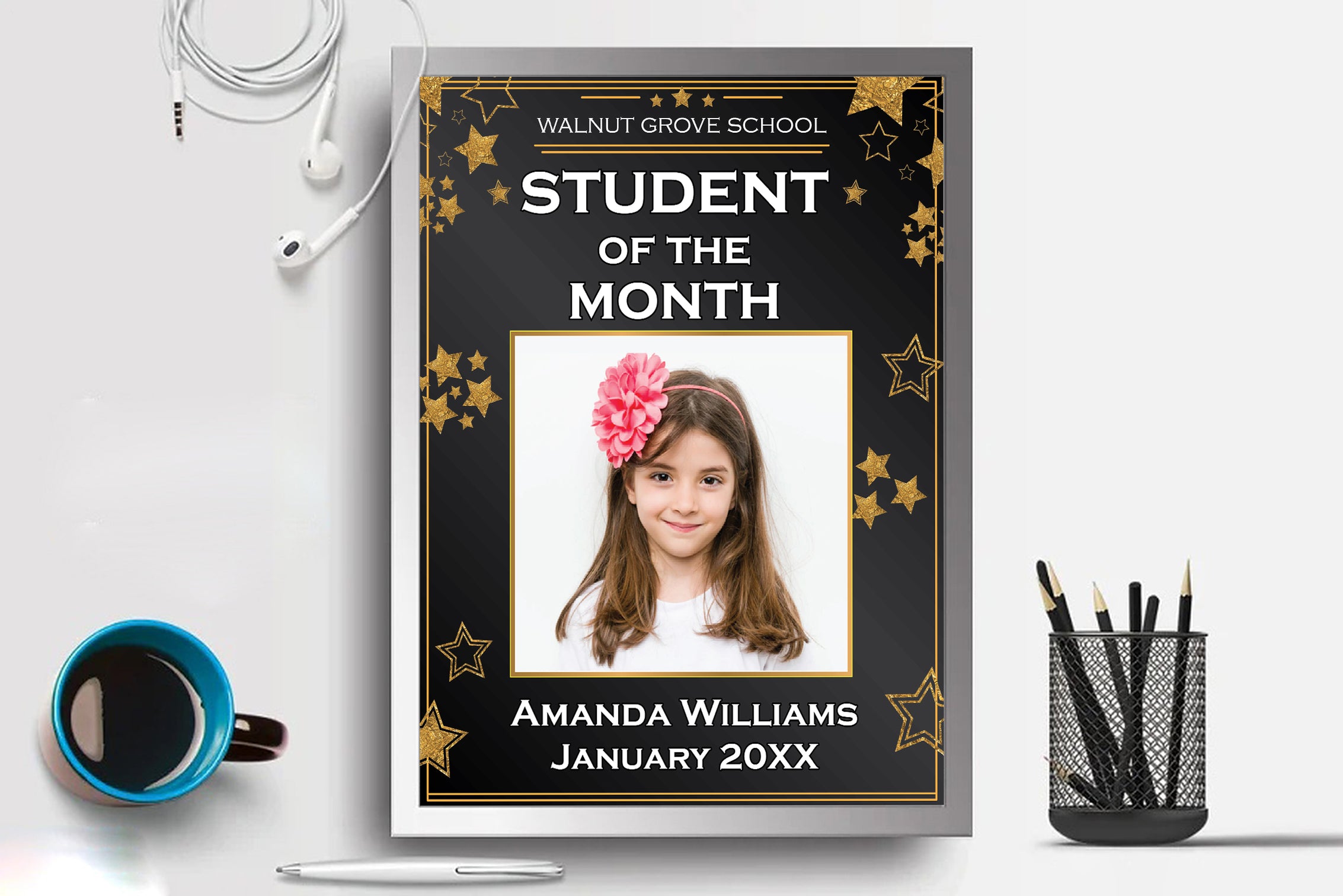 Editable Student Of The Month Certificate Template Gold & Black, DIY C ...