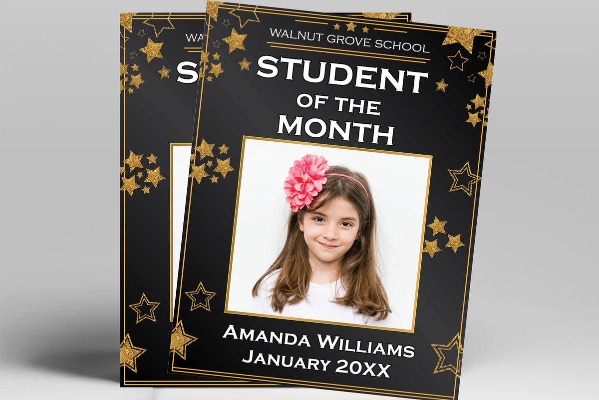 Editable Student Of The Month Certificate Template Gold & Black, DIY C ...