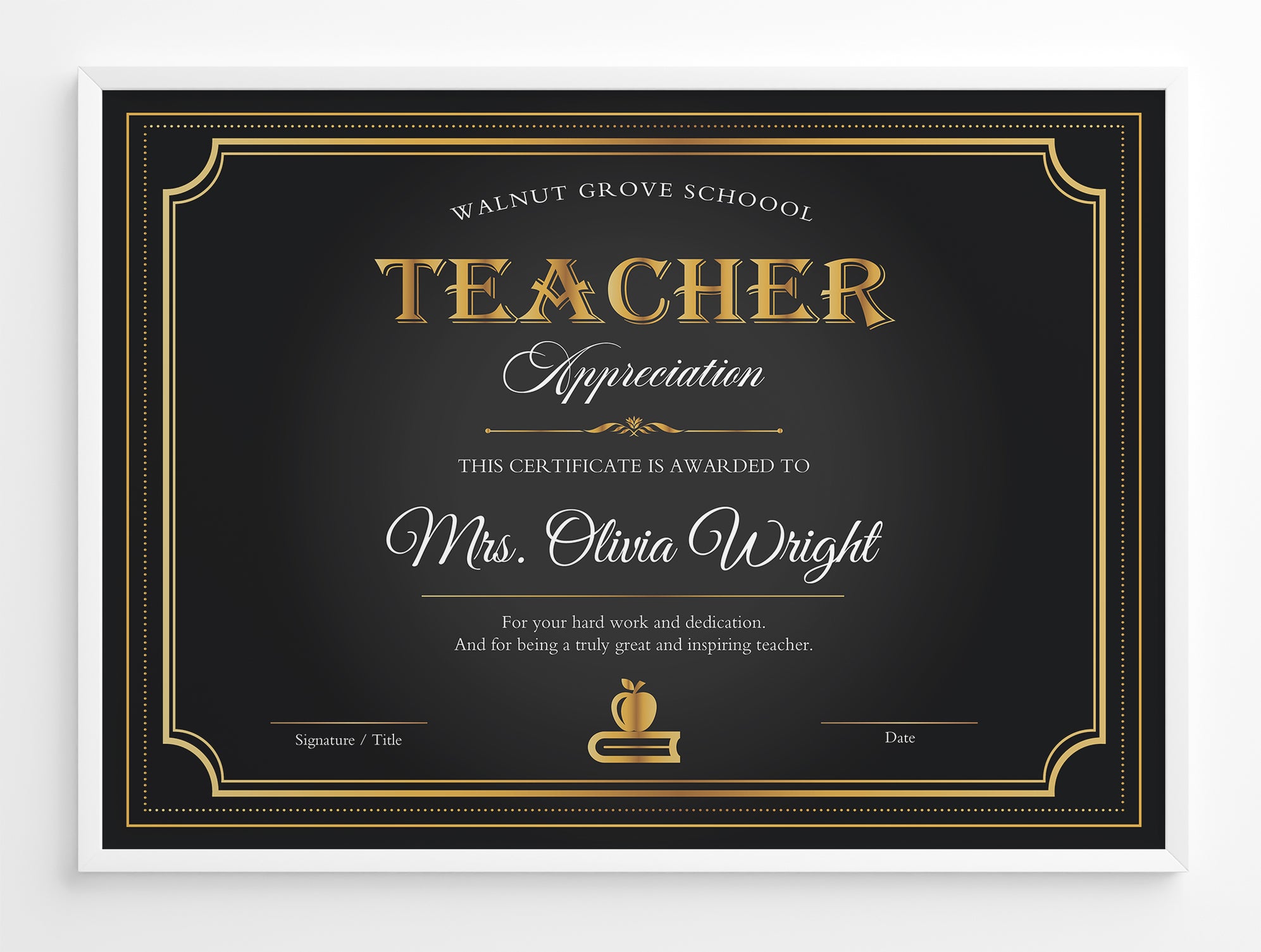 Elegant Teacher Appreciation Certificate Black, Editable Appreciation ...