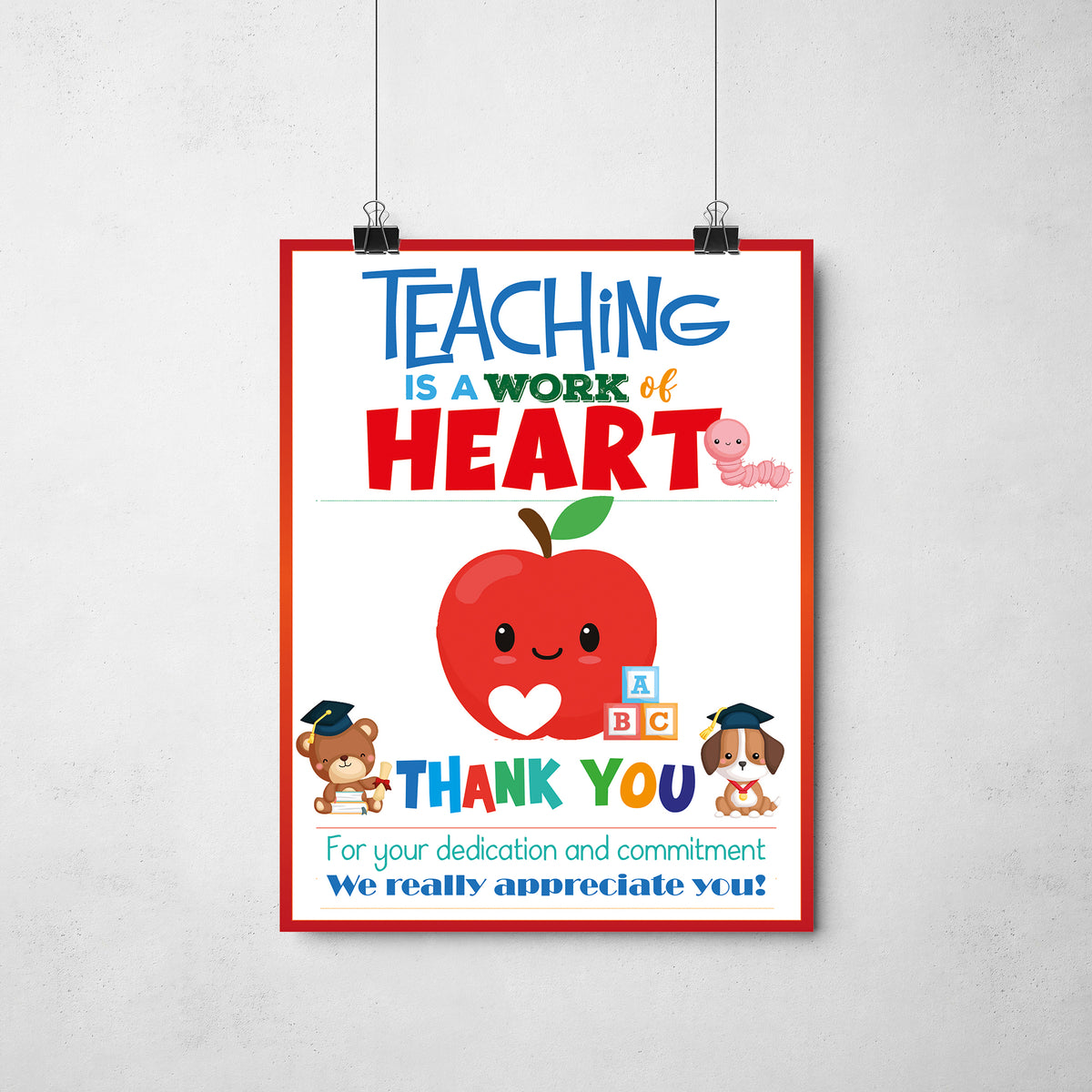 Printable PDF Teaching is a Work Of Heart Sign Poster, PDF Teacher and ...