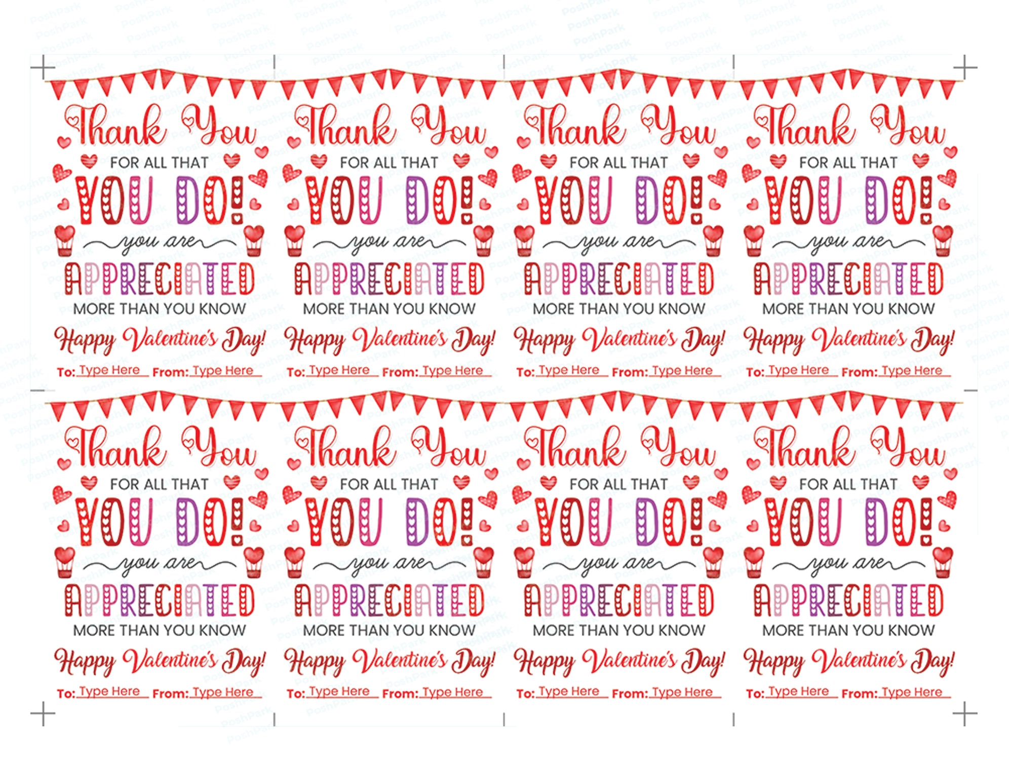 DIY Thank You For All That You Do! Happy Valentines Day Gift Tags, Edi ...