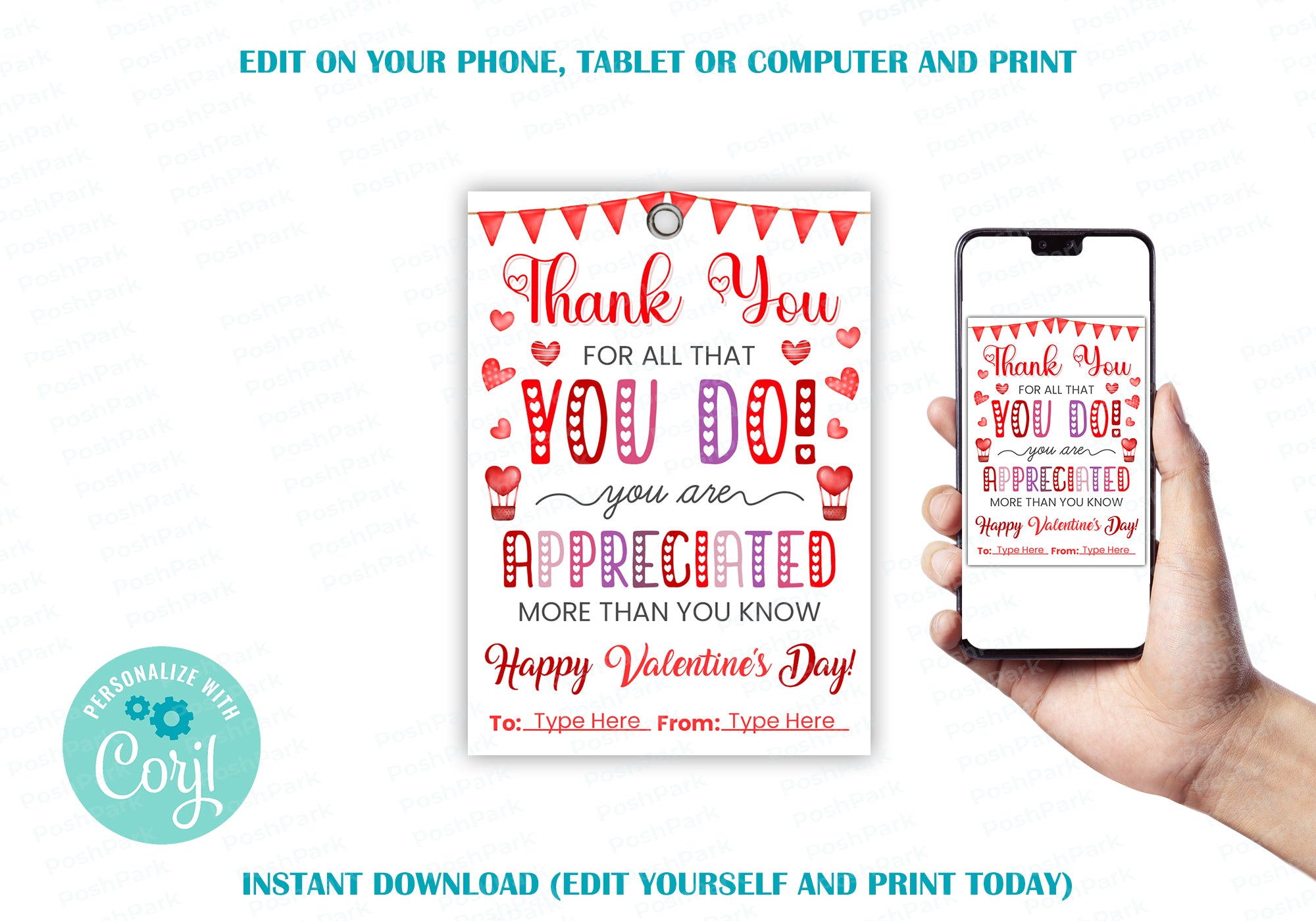 DIY Thank You For All That You Do! Happy Valentines Day Gift Tags, Edi ...