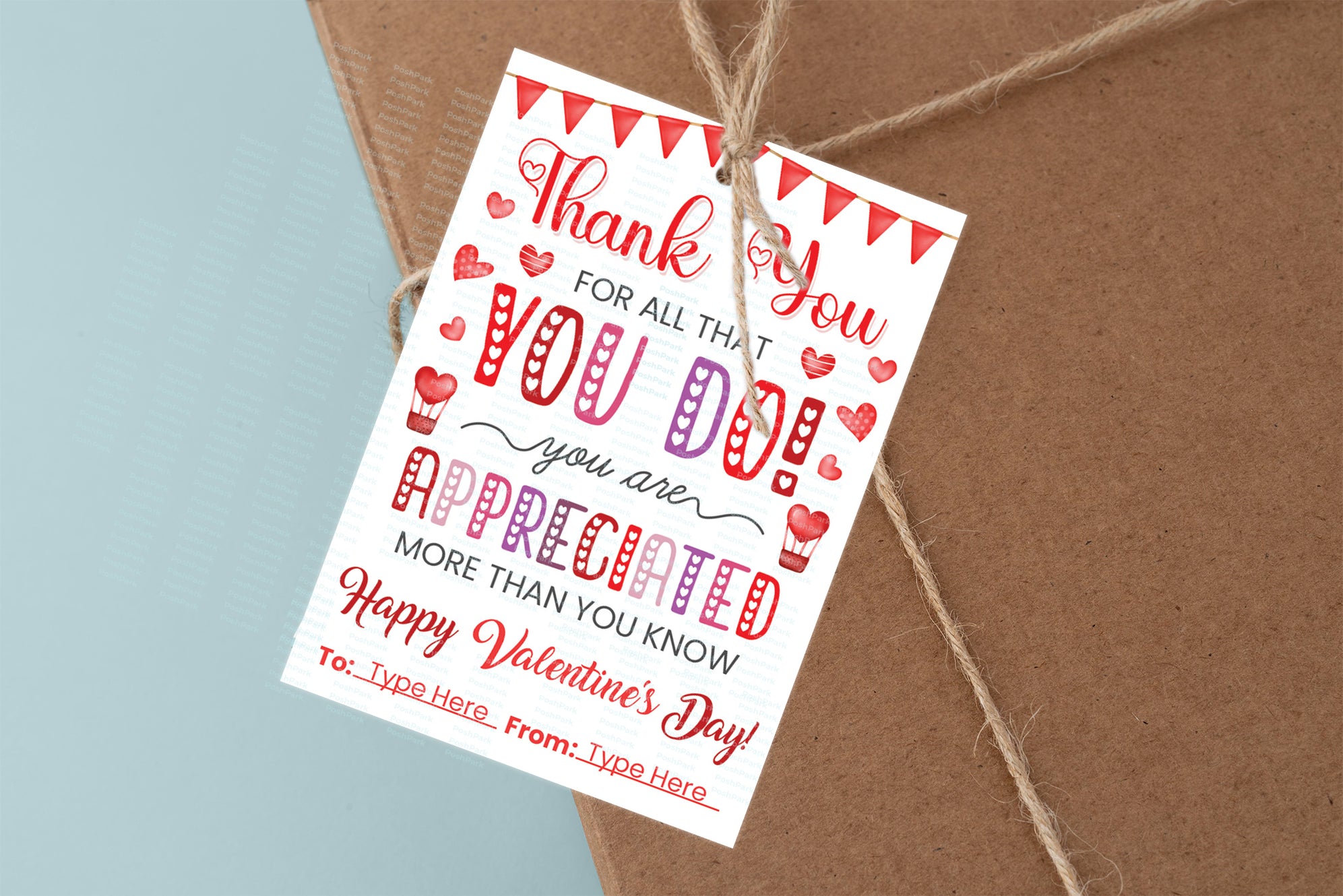 Editable Valentines Day Appreciation Gift Tag Bundle Set of 6 - Posh Park