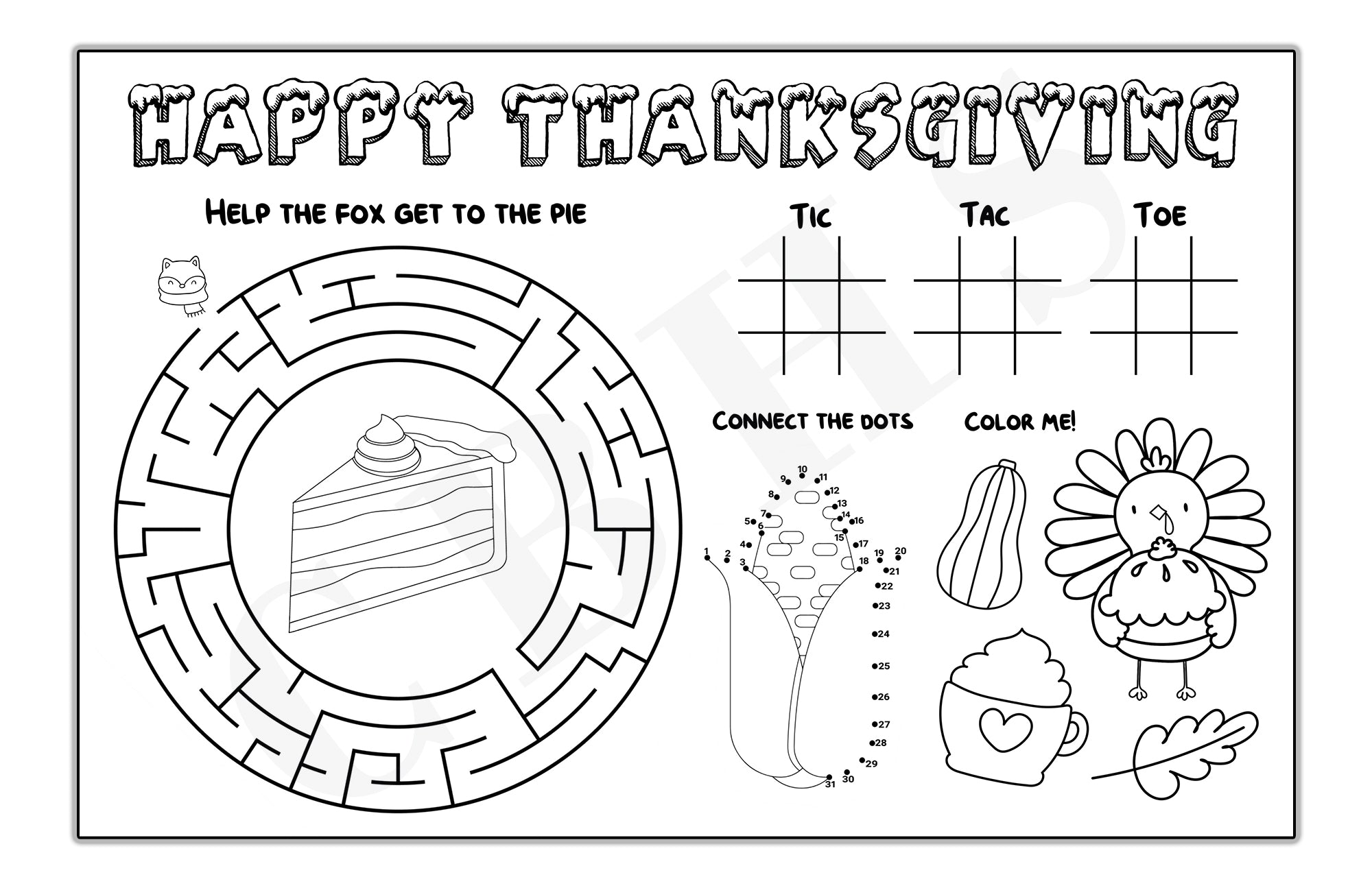 PDF Thanksgiving Activity Coloring Placemat for the Holidays, Printabl ...