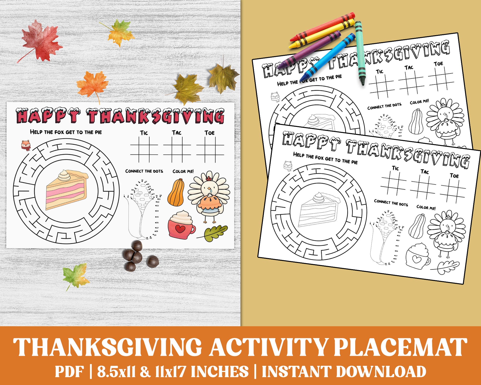 Printable Fall Activity Pages for Kids Bundle, PDF Thanksgiving Activi ...