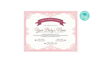 EDITABLE Pink Baby Dedication Certificate Template, Girl Baby Dedicati ...