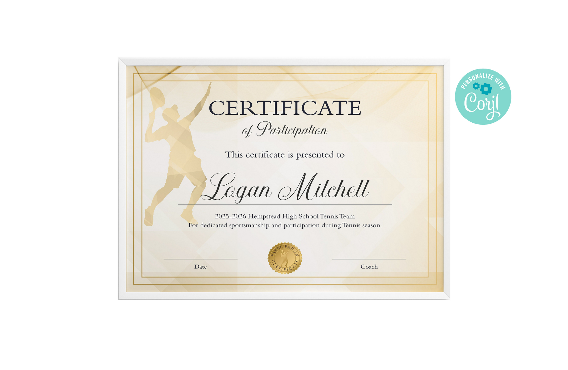 Editable Boys Tennis Certificate Template, Customizable Printable Tenn ...