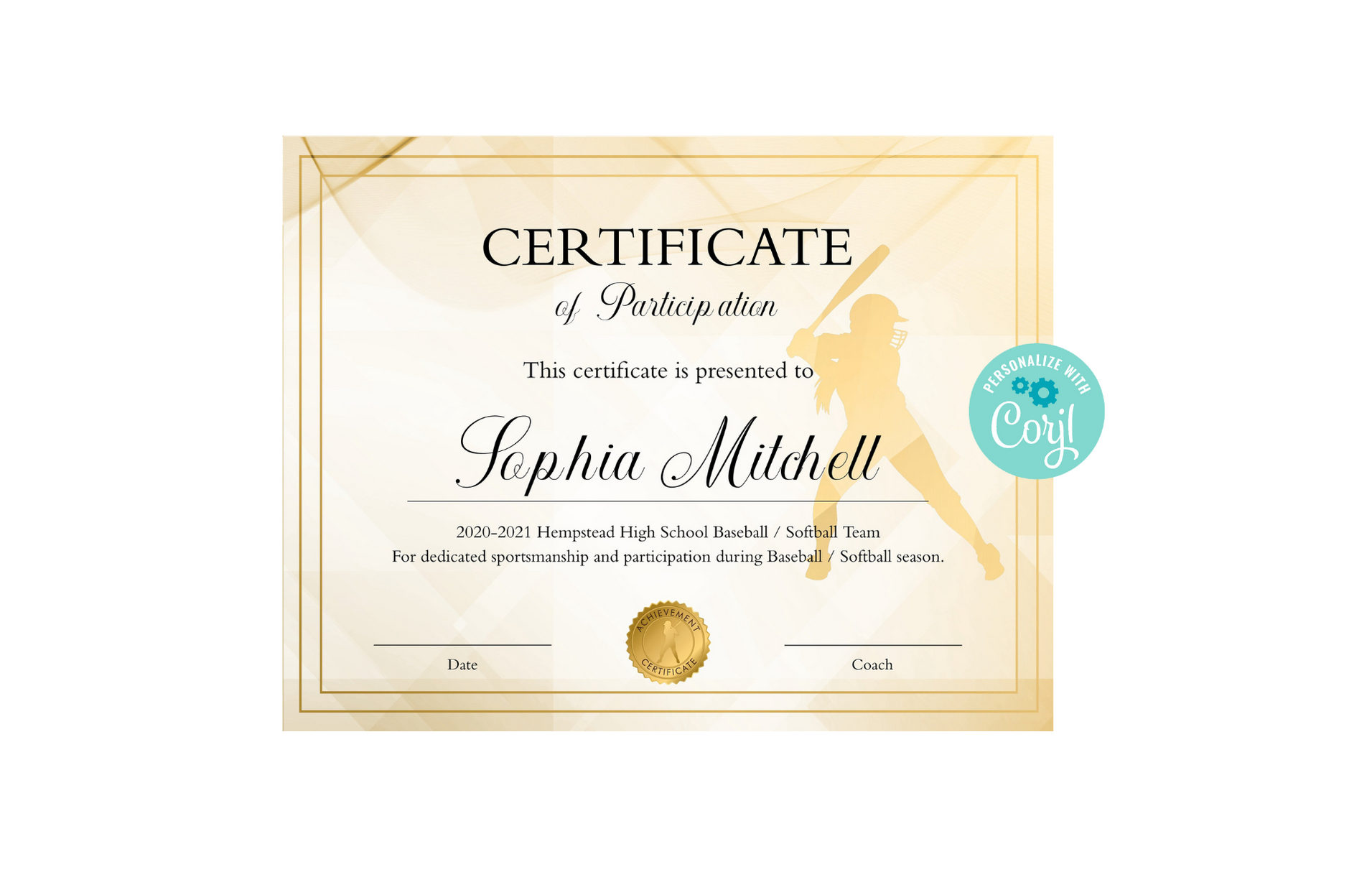 Downloadable Girls Baseball Certificate Template, Baseball and Softbal ...