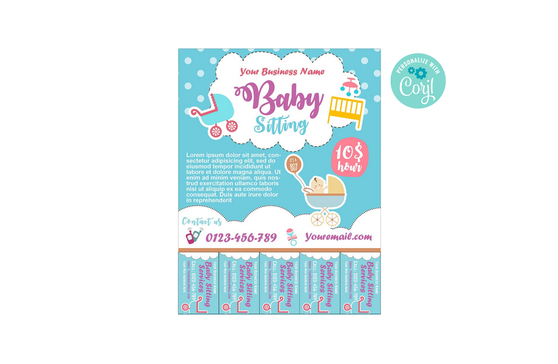 Editable Babysitting Business Flyer Template with Tear-off Tabs | Cute ...