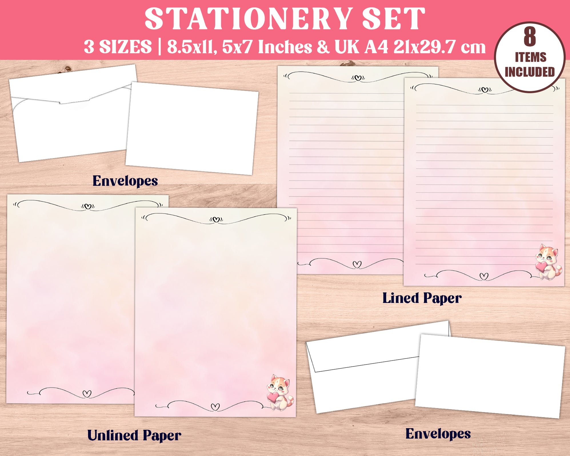 PDF Valentines Day Unlined and Lined Stationery Set | Cute Stationary ...