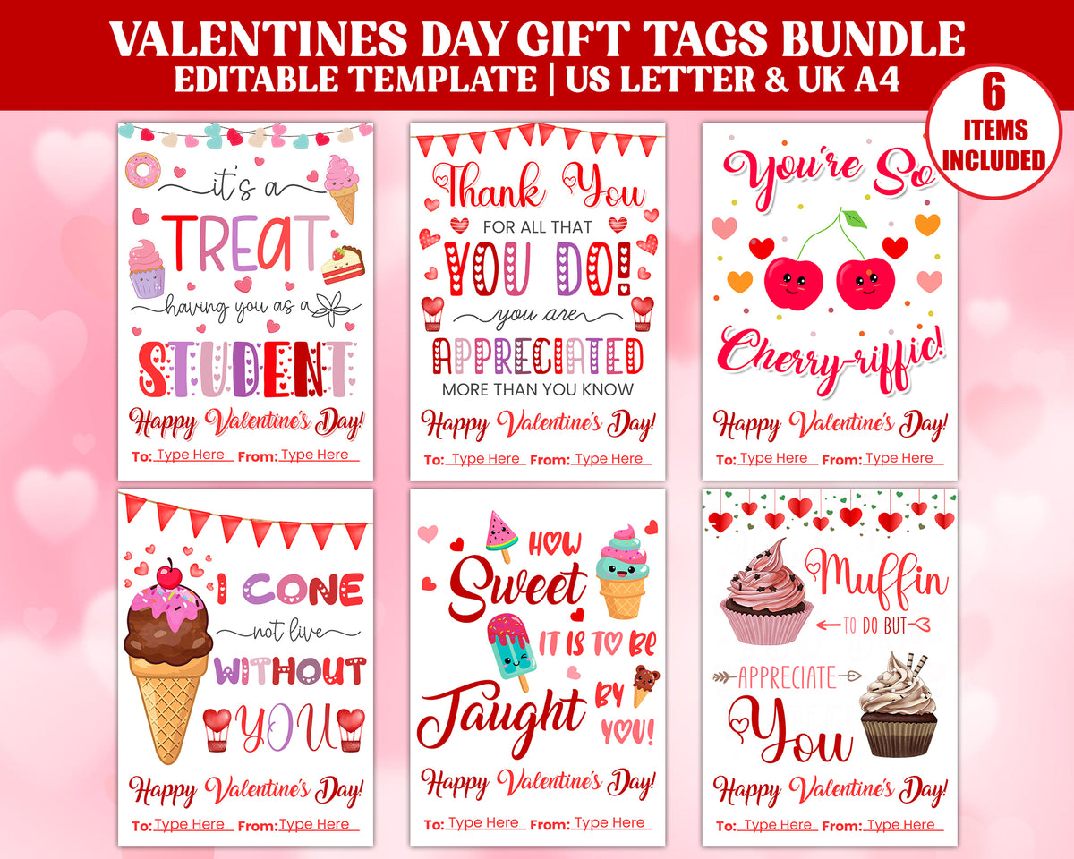 Editable Valentines Day Appreciation Gift Tag Bundle Set of 6 - Posh Park