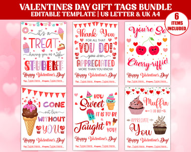 Editable Valentines Day Appreciation Gift Tag Bundle Set of 6 - Posh Park