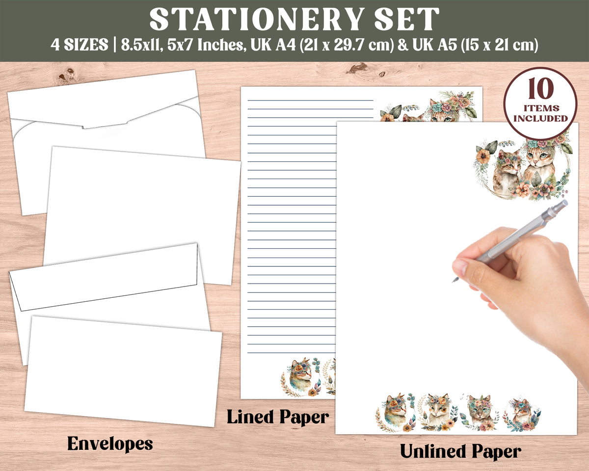 Boho Cat Stationery Set for Teens and Adults | Animal Stationary Kit ...