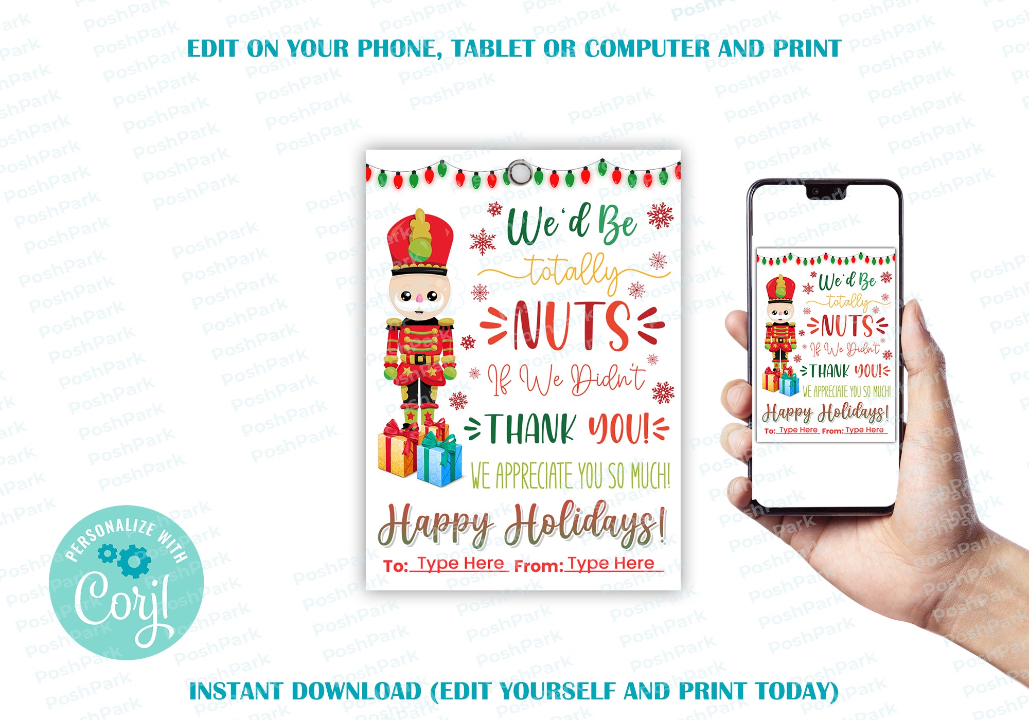 DIY Christmas Nutcracker Gift Tags, Editable Christmas Nuts Tags, Staf ...