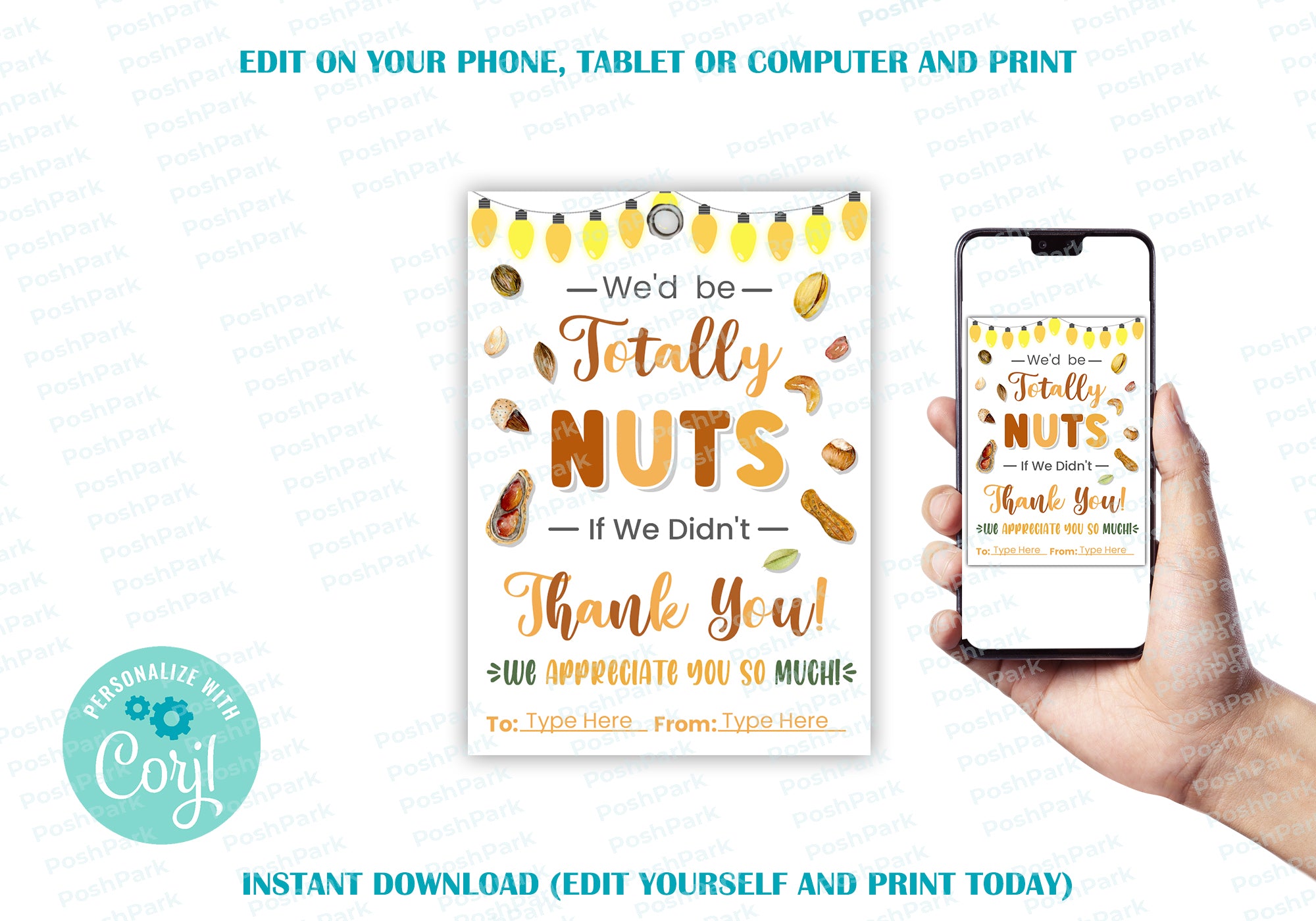 DIY We'd Be Totally Nuts If We Didn't Thank You Gift Tags, Editable Sc — Posh Park
