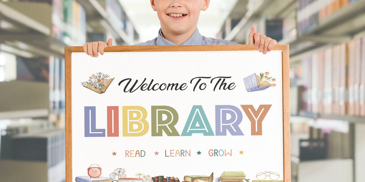 Printable Welcome Library School Sign, PDF Vintage School Library Deco ...