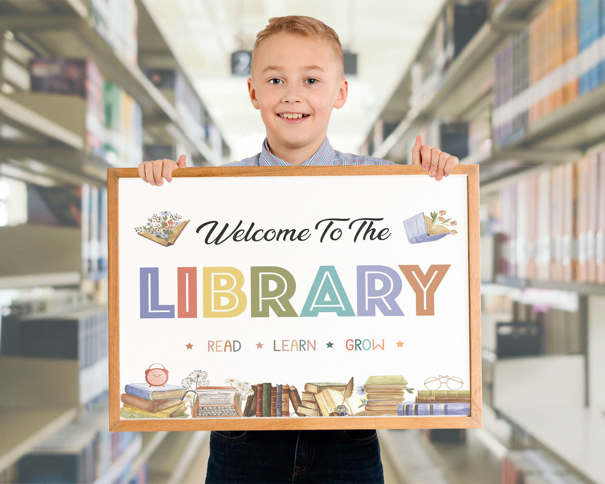 Printable Welcome Library School Sign, PDF Vintage School Library Deco ...