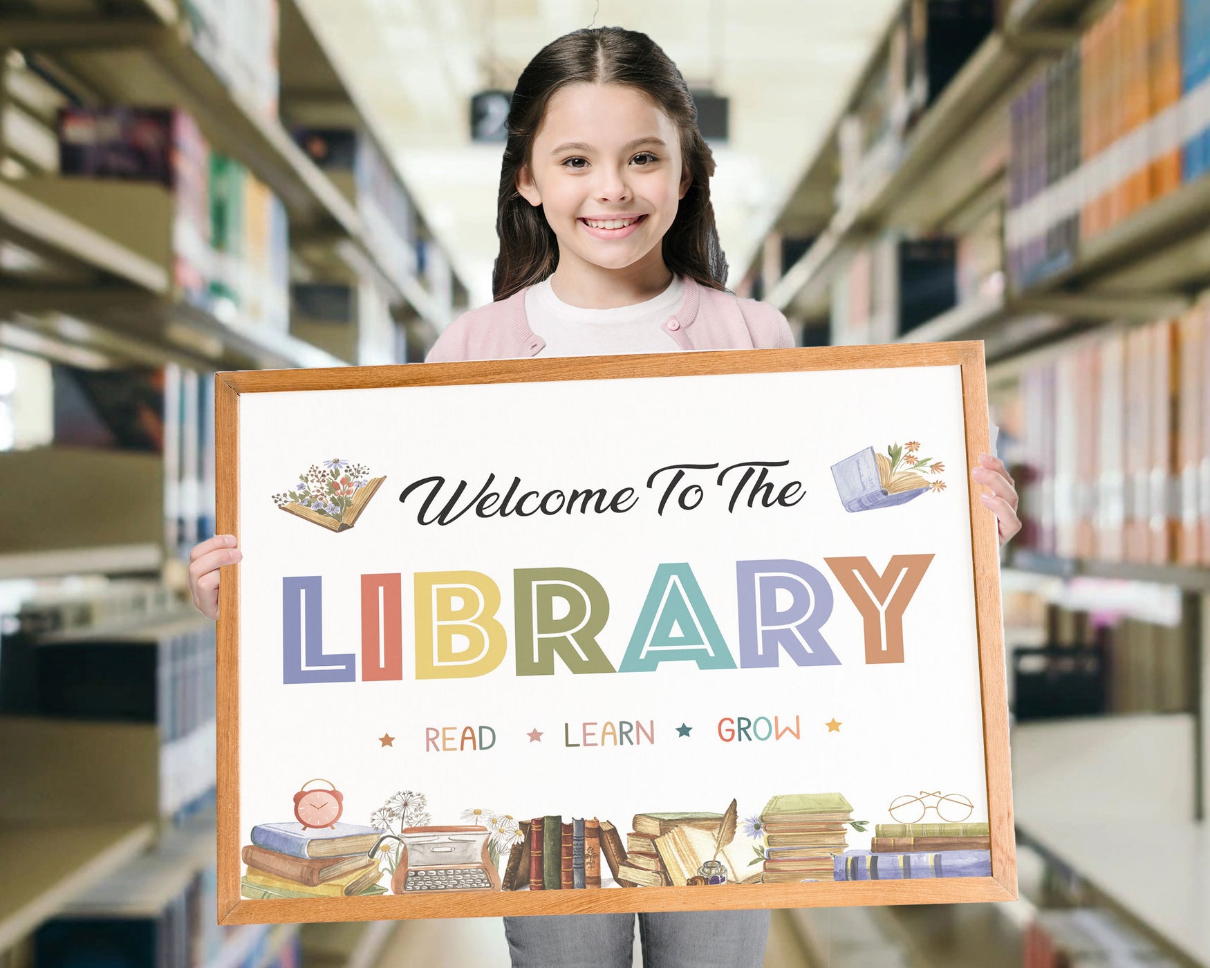 Printable Welcome Library School Sign, PDF Vintage School Library Deco ...