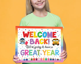Printable Colorful Back to School Welcome Sign, PDF School Bulletin Bo ...