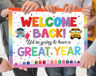 Printable Colorful Back to School Welcome Sign, PDF School Bulletin Bo ...