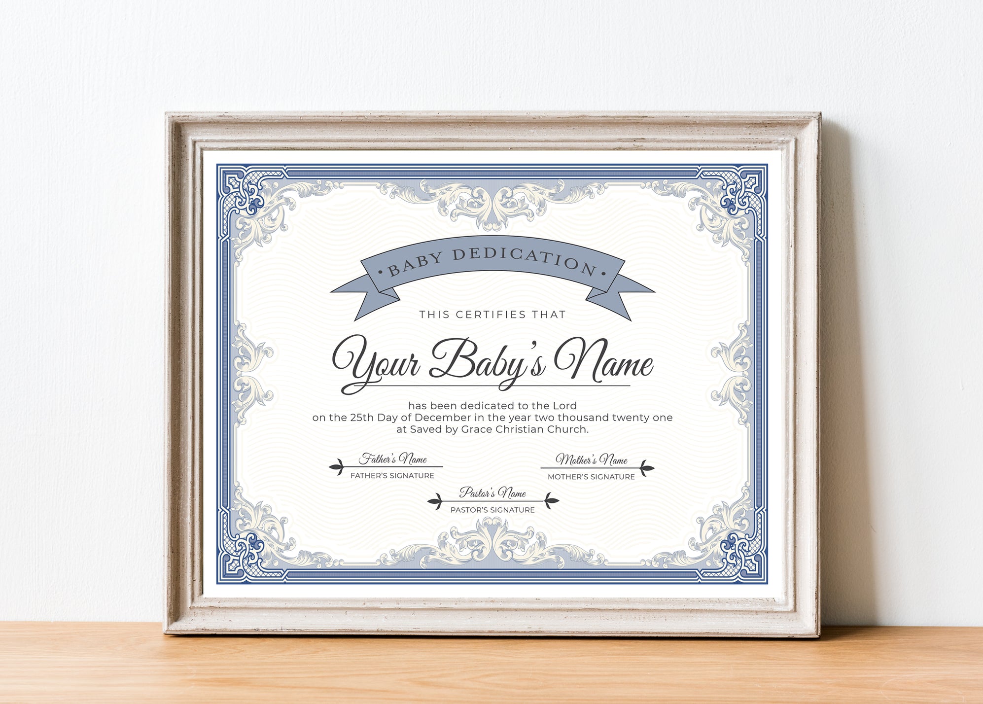 DIY Editable Blue & Pink Baby Dedication Certificate Template BUNDLE ...