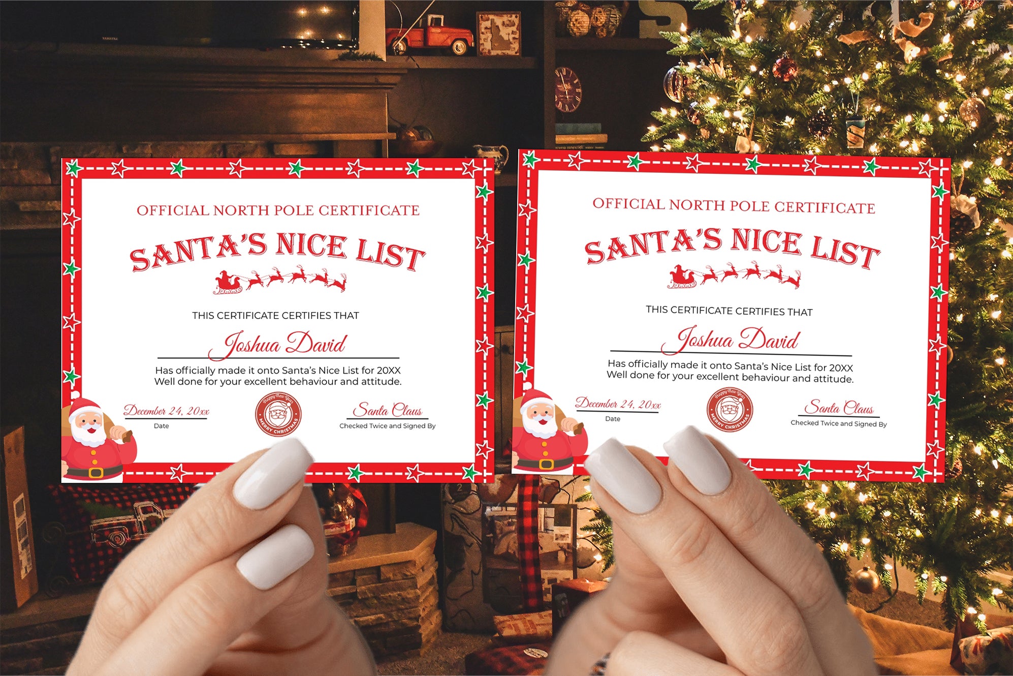 Custom Mini Festive Red Christmas Nice List Certificate Card Size ...