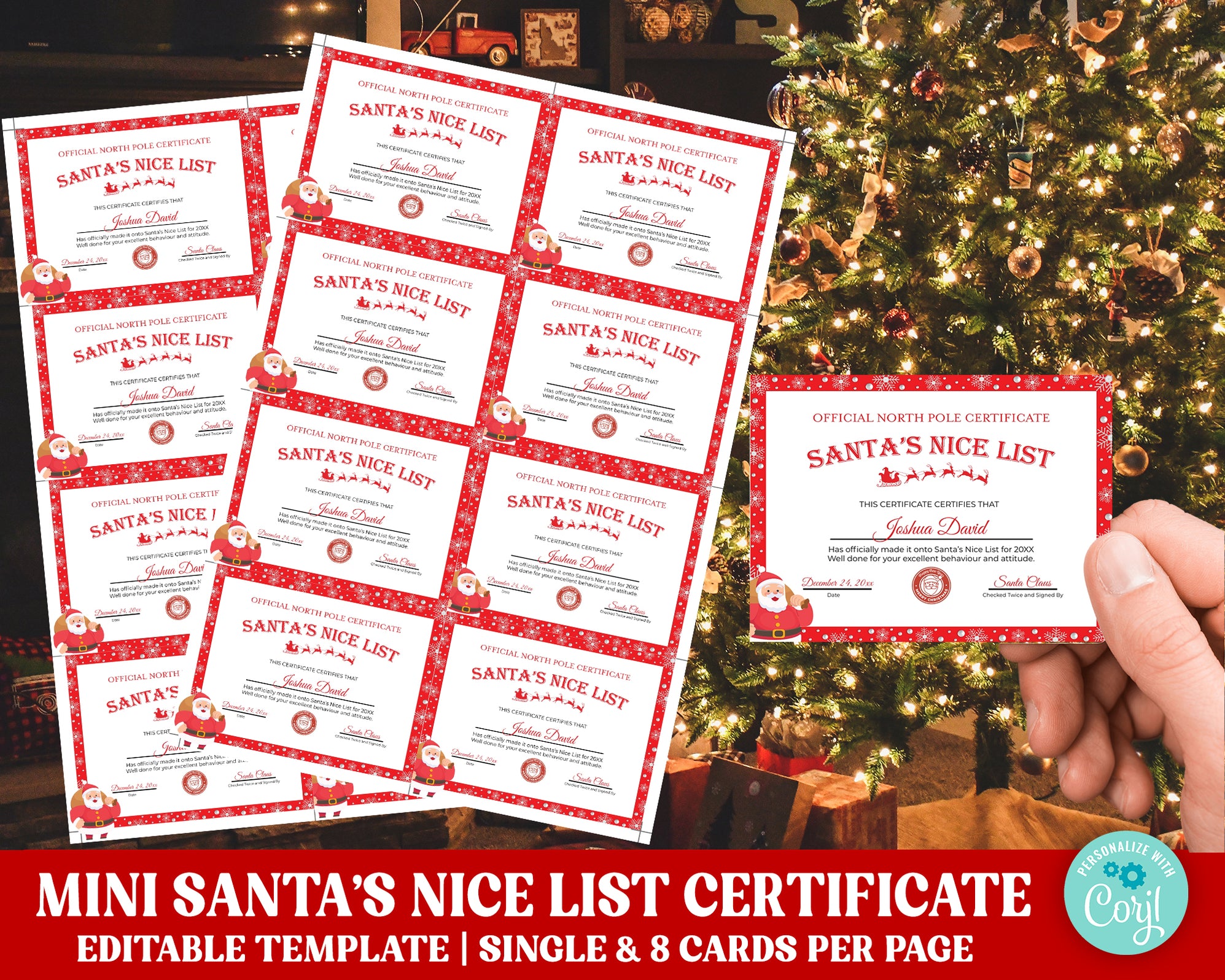 Custom Mini Red White Christmas Nice List Certificate From Santa - Posh ...