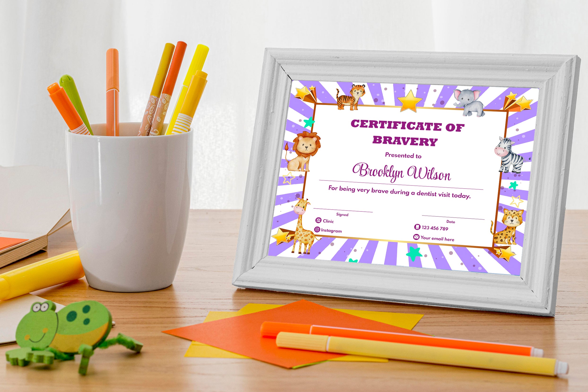 Cute Customizable Certificate of Bravery for Kids Animal Theme - Posh Park