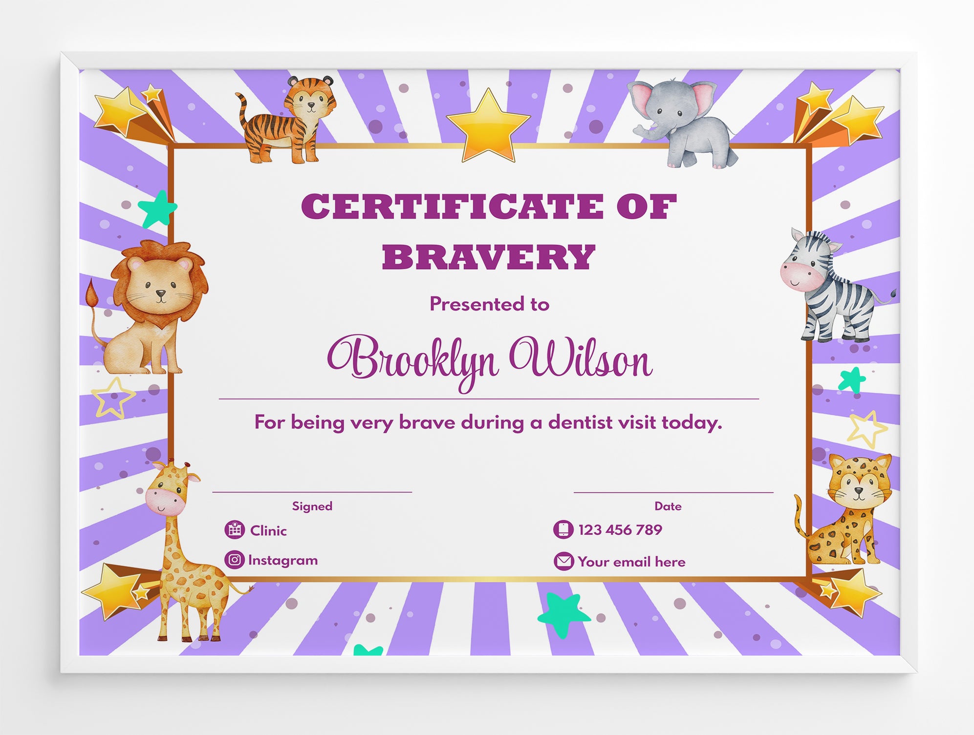 Cute Customizable Certificate of Bravery for Kids Animal Theme - Posh Park