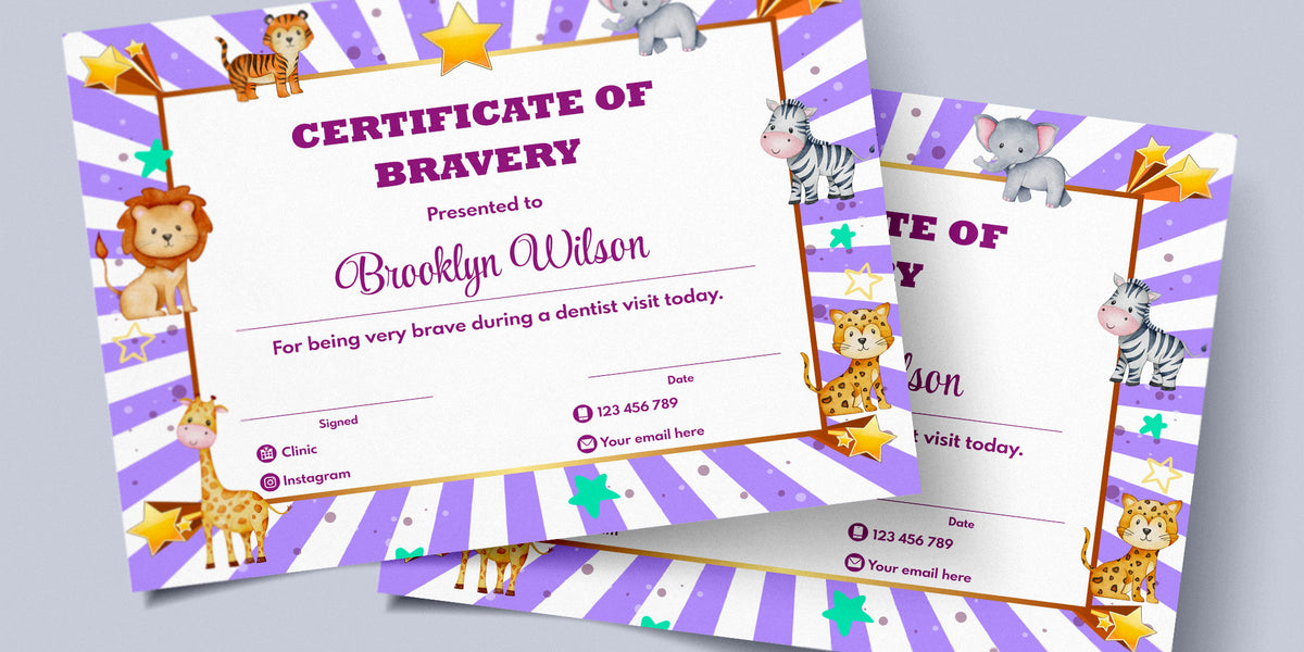 Cute Customizable Certificate of Bravery for Kids Animal Theme - Posh Park