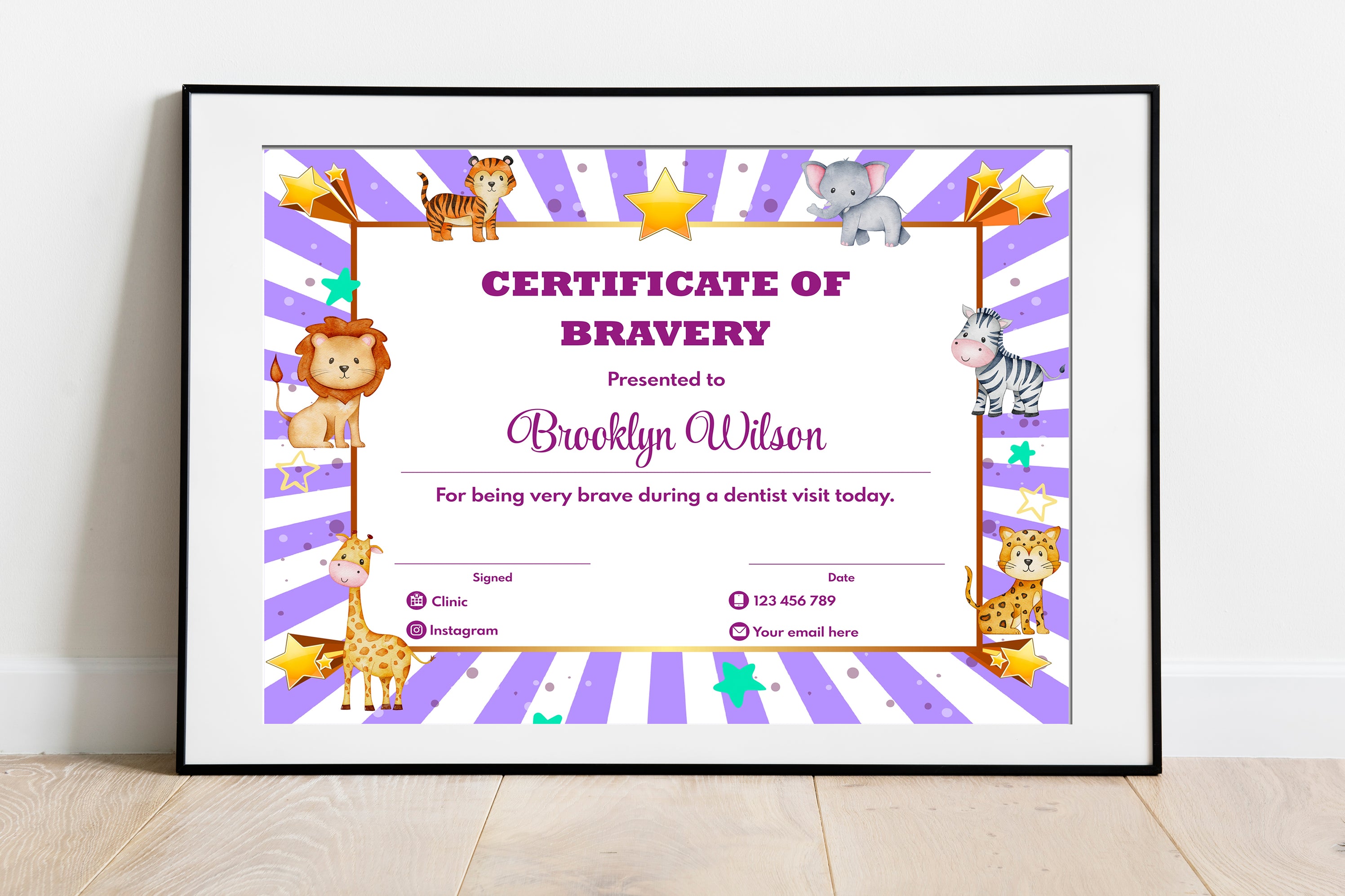Cute Customizable Certificate of Bravery for Kids Animal Theme - Posh Park
