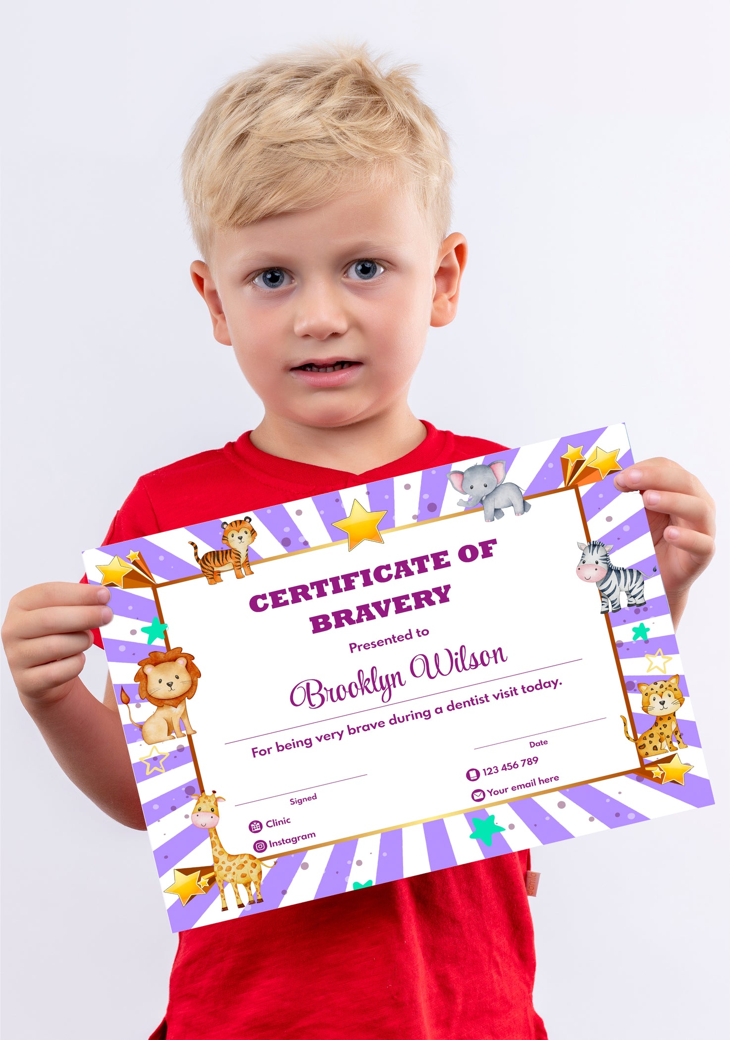Cute Customizable Certificate of Bravery for Kids Animal Theme - Posh Park