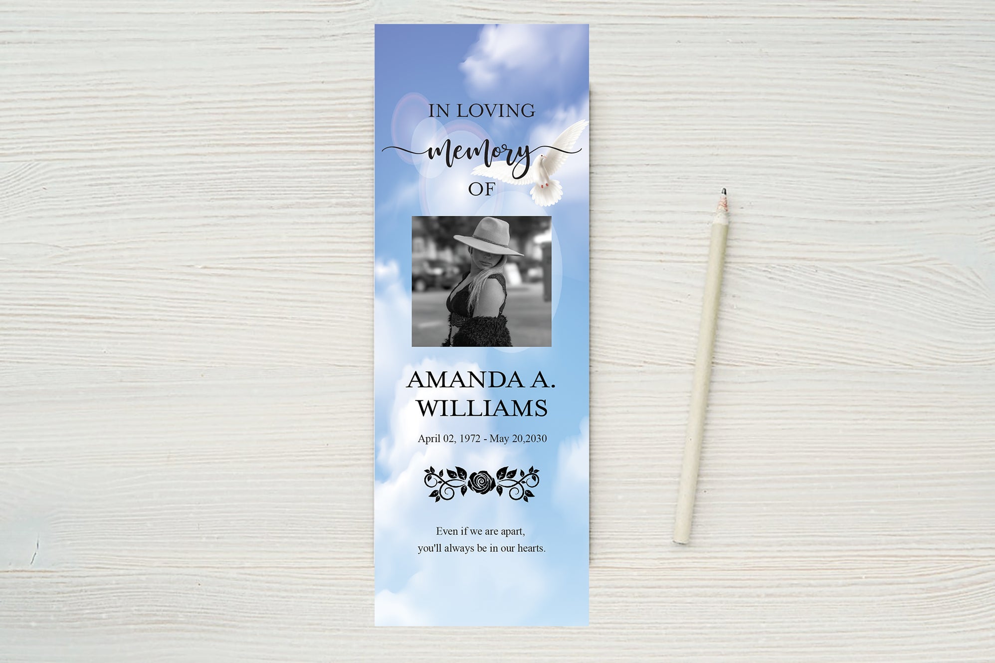 Funeral Dove Memorial Bookmark Template — Posh Park