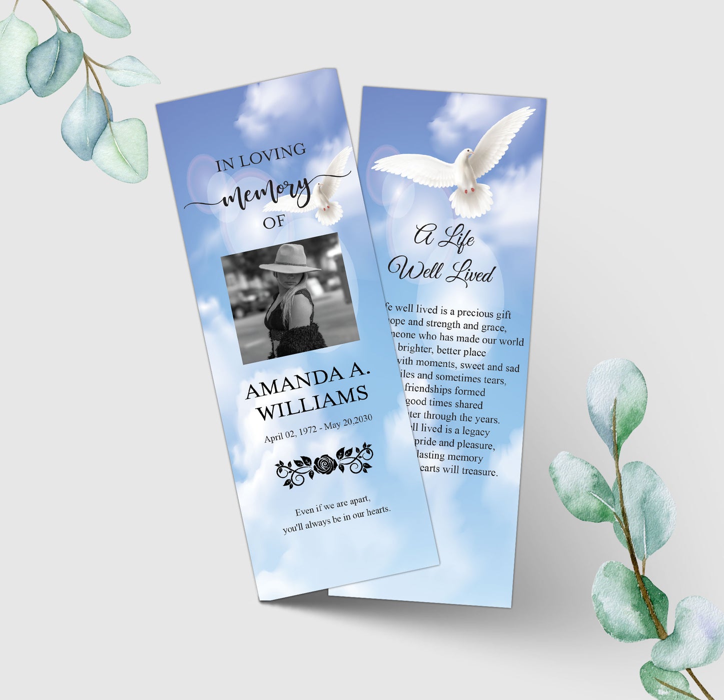 Funeral Dove Memorial Bookmark Template — Posh Park
