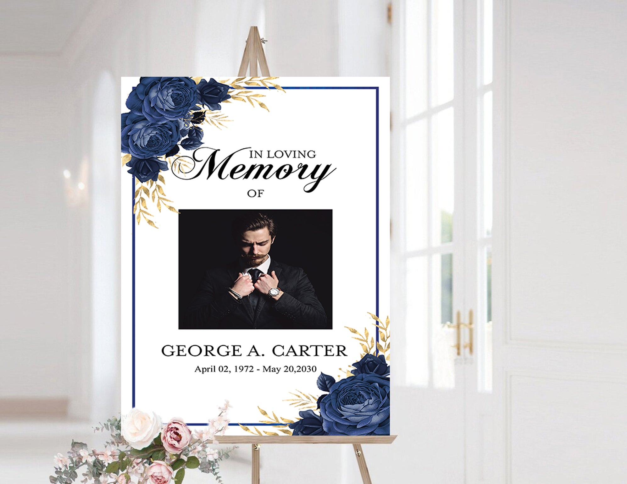 Editable 9 Piece Blue Obituary Template Bundle | Funeral Bookmark | 8 ...