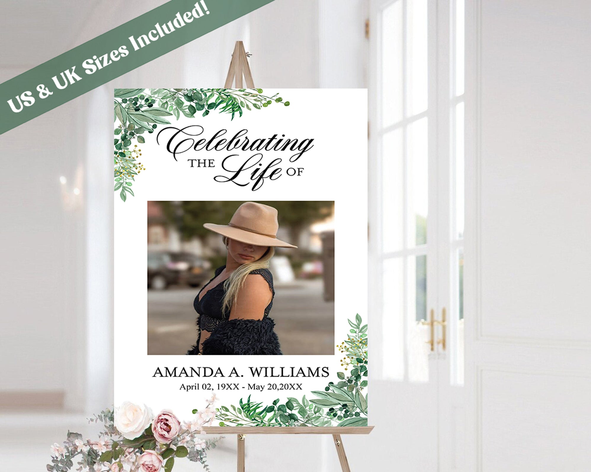 Editable Funeral Greenery Collage Photo Display Poster — Posh Park