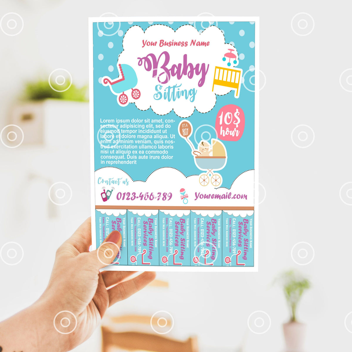 Editable Babysitting Business Flyer Template with Tear-off Tabs | Cute ...